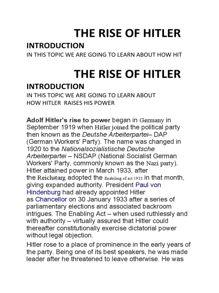 The Rise of Hitler The Rise of Hitler: in This Topic We Are Going To ...