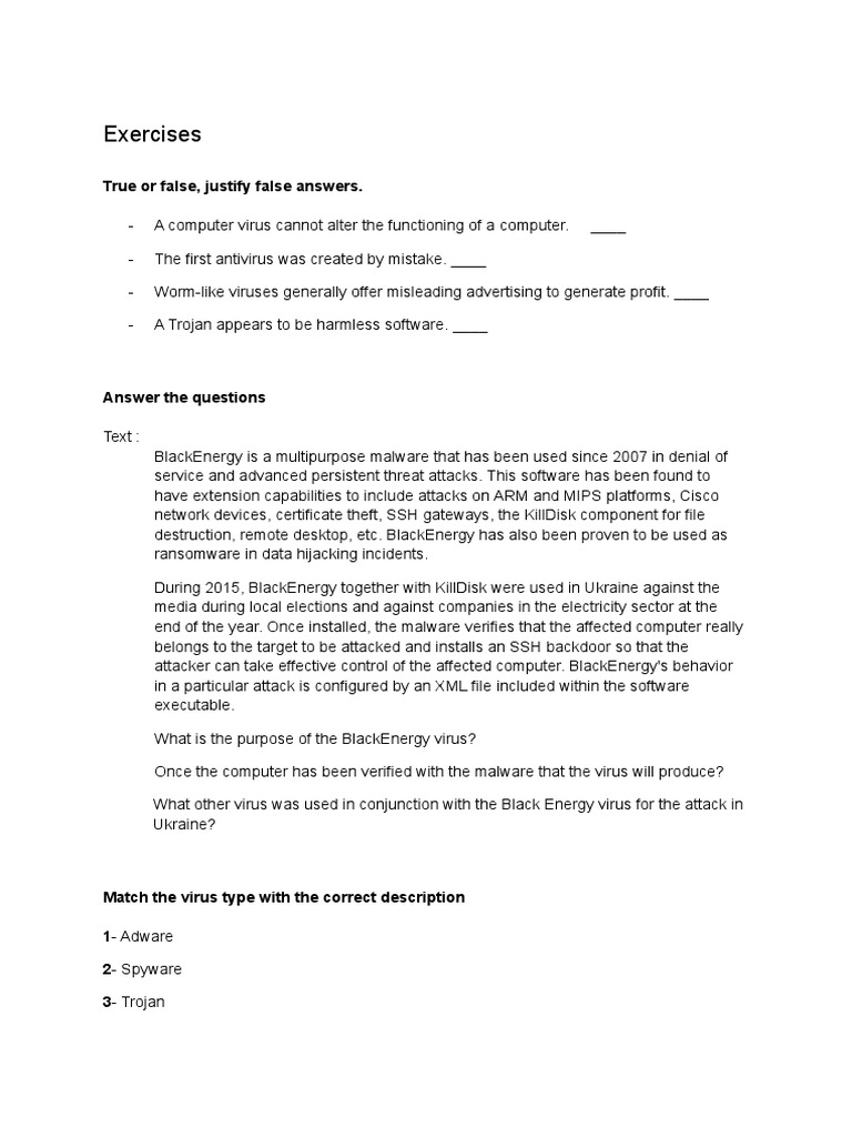 Computer Viruses Exercises | PDF