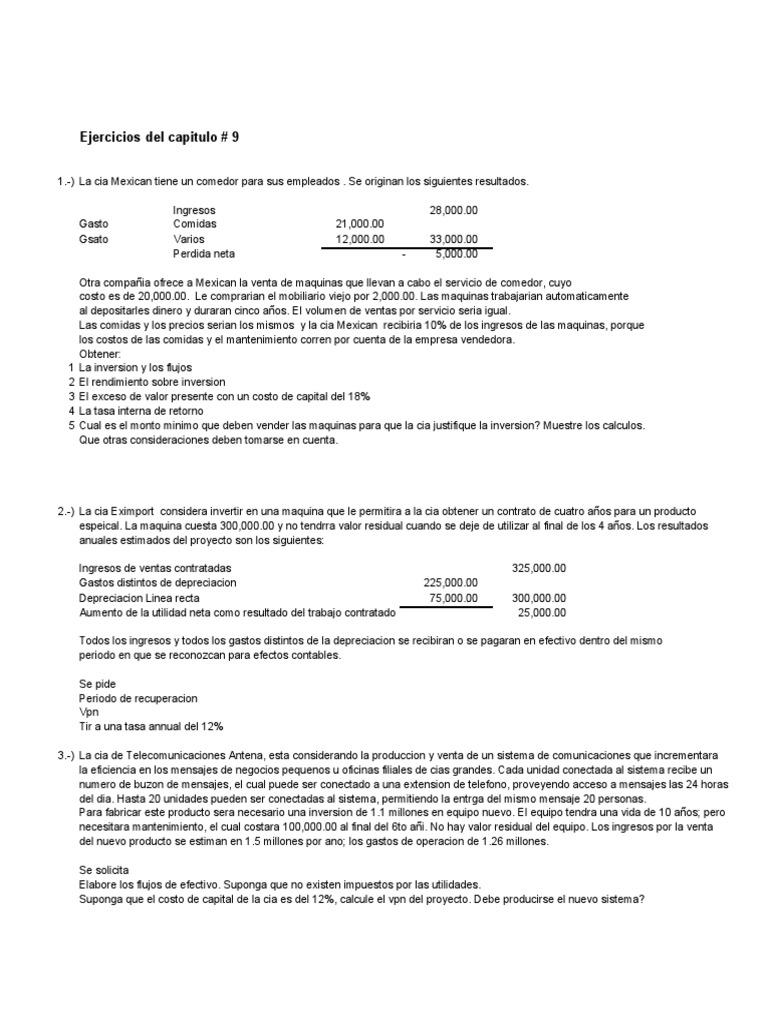Ejercicios Resueltos Capitulo 10 | PDF | Depreciación | Tasa interna de retorno