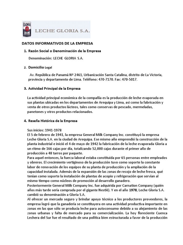Datos Informativos de La Empresa | PDF | Leche | Productos lácteos
