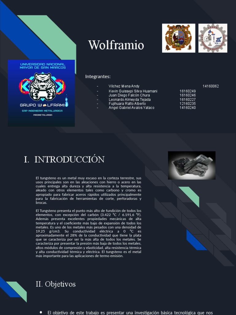 Wolframio - Investigación Semestral - Pirometalúrgia | PDF | Tungsteno ...