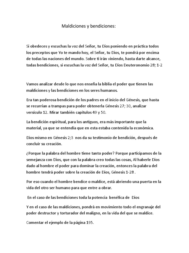 Maldiciones y Bendiciones Agosto 4 de 2018 | PDF | Bendición | Maldición