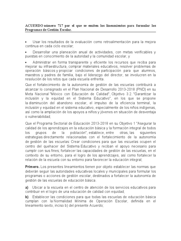ACUERDO Número 717 Por El Que Se Emiten Los Lineamientos para Formular ...