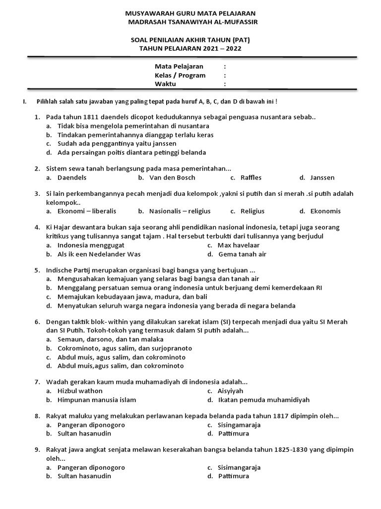 Soal PAT IPS MTS/SMP GENAP 2021-2022 | PDF