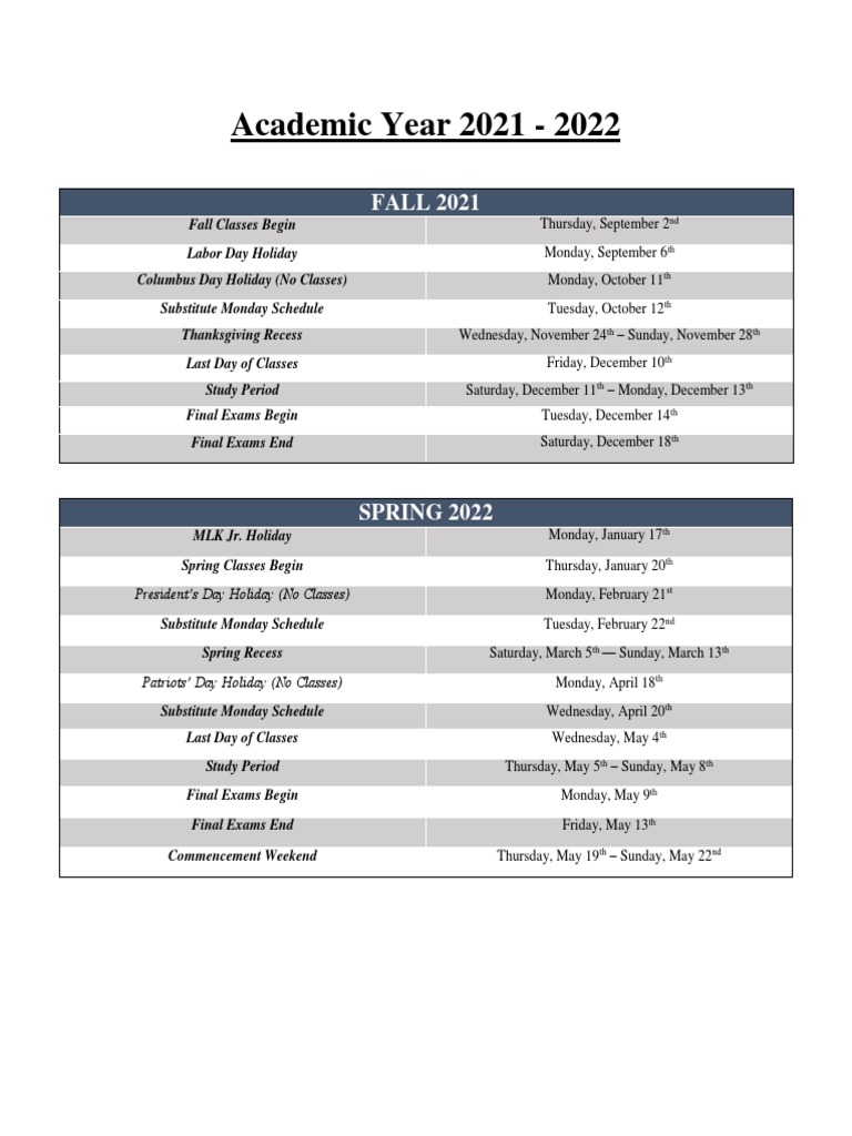 Academic Year Calendar 2021 2022 | PDF