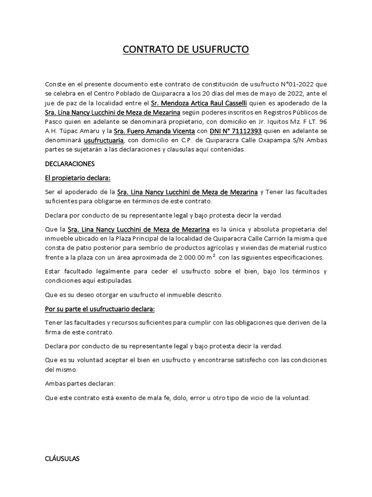 Contrato de Usufructo | PDF | Propiedad | Justicia