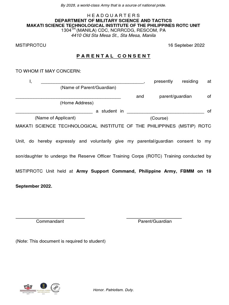 ROTC Parental Consent MSTIP392538734 | PDF