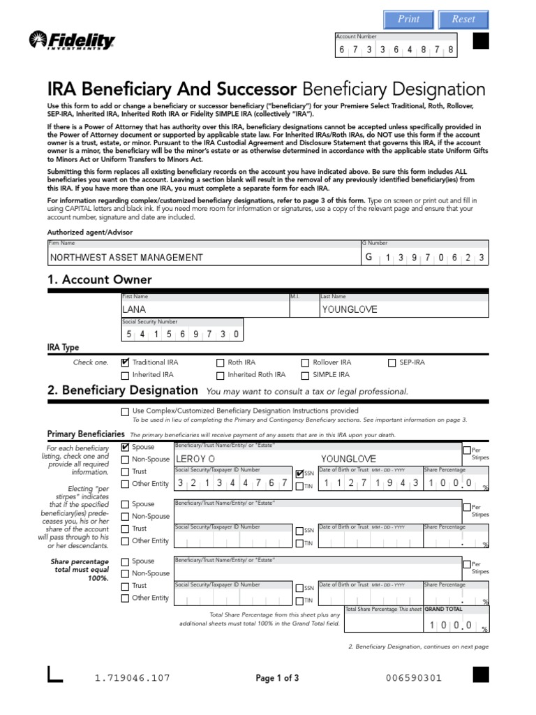 2013.11.06 Fidelity IRA Bene Desig. Form Lana Younglove UNSIGNED | PDF ...