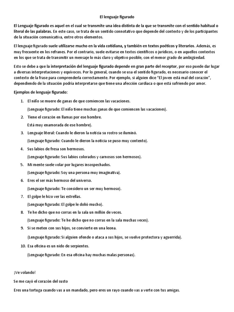 Ejemplos de Lenguaje Figurativo y Literal | PDF