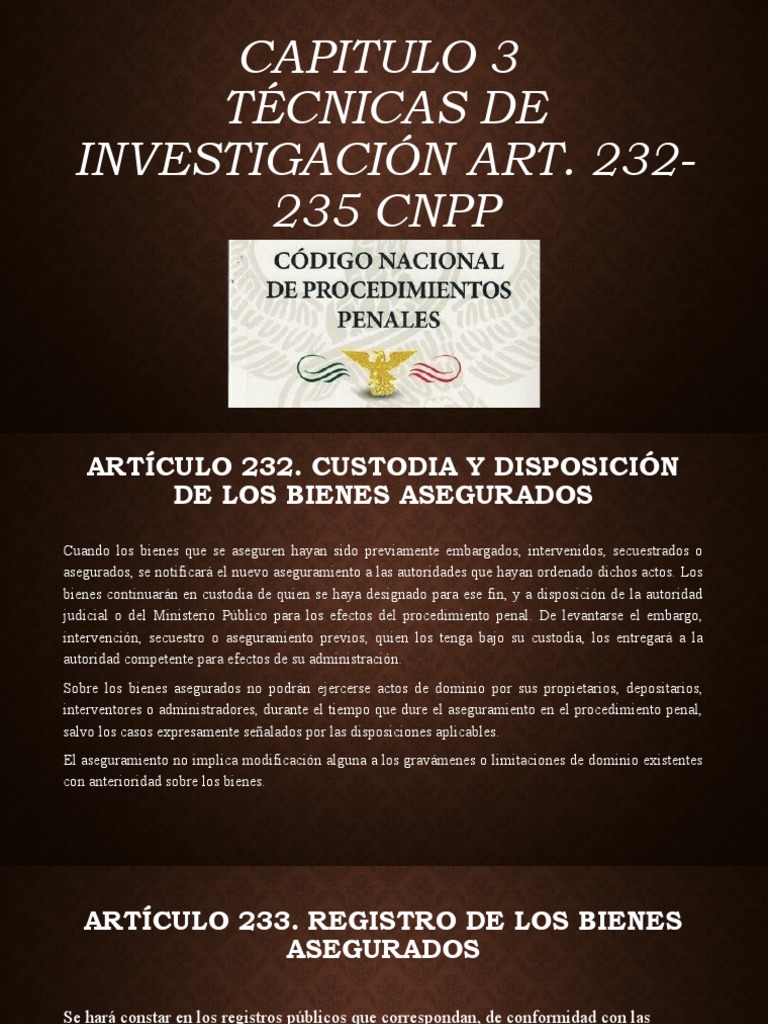 Capitulo 3 Técnicas de Investigación Art. 232 - 235 CNPP | PDF | Propiedad | Gobierno