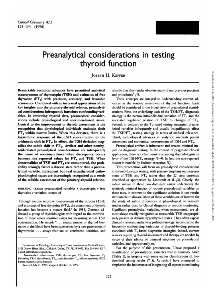 Preanalytical Considerations in Testing Thyroid Function | PDF ...
