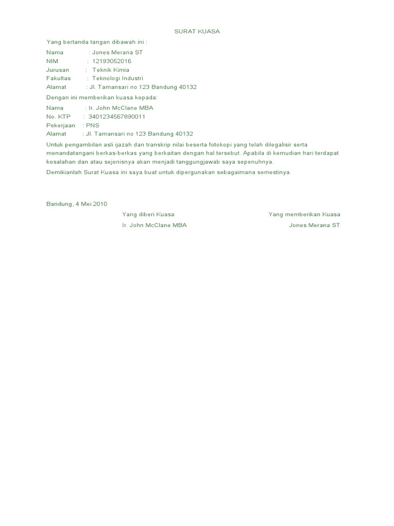 Contoh Surat Kuasa | PDF
