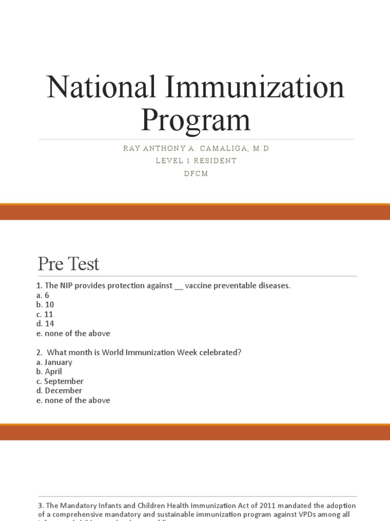 National Immunization Program: Ray Anthony A. Camaliga, M.D Level 1 ...