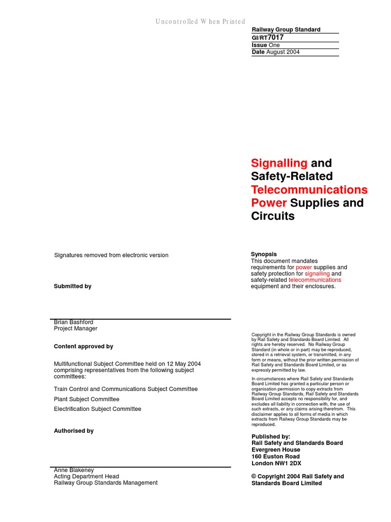 GIRT7017 Signalling and Safety-Related Telecommunications Power Supplies and Circuits | PDF ...