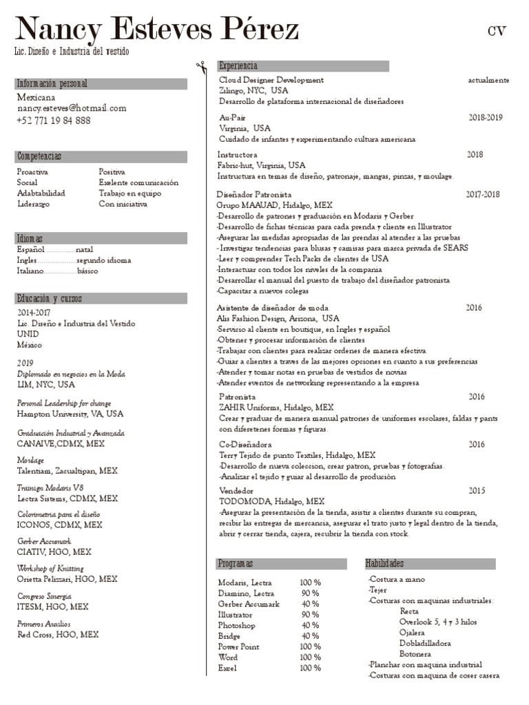 CV de Nancy Esteves Pérez | PDF | Ropa