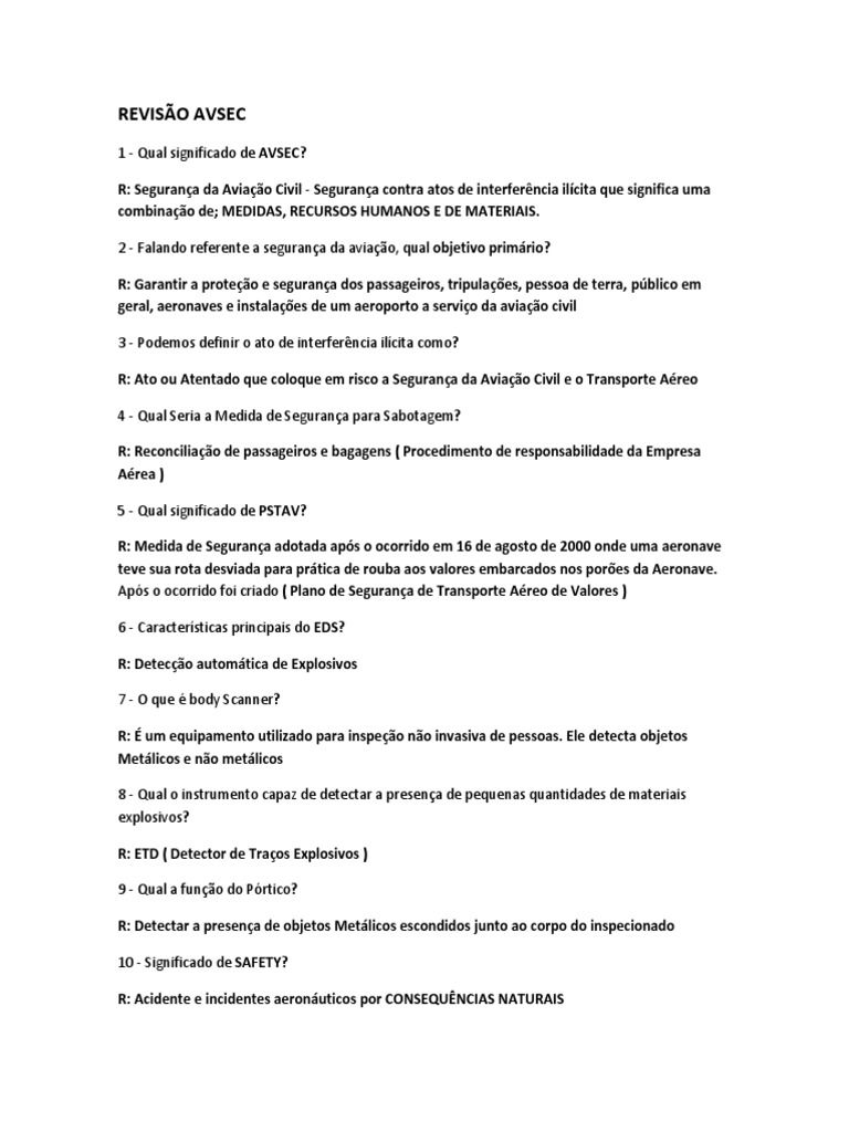 Revisão de Questões Do Curso Básico AVSEC | PDF | Aeroporto | Aviação