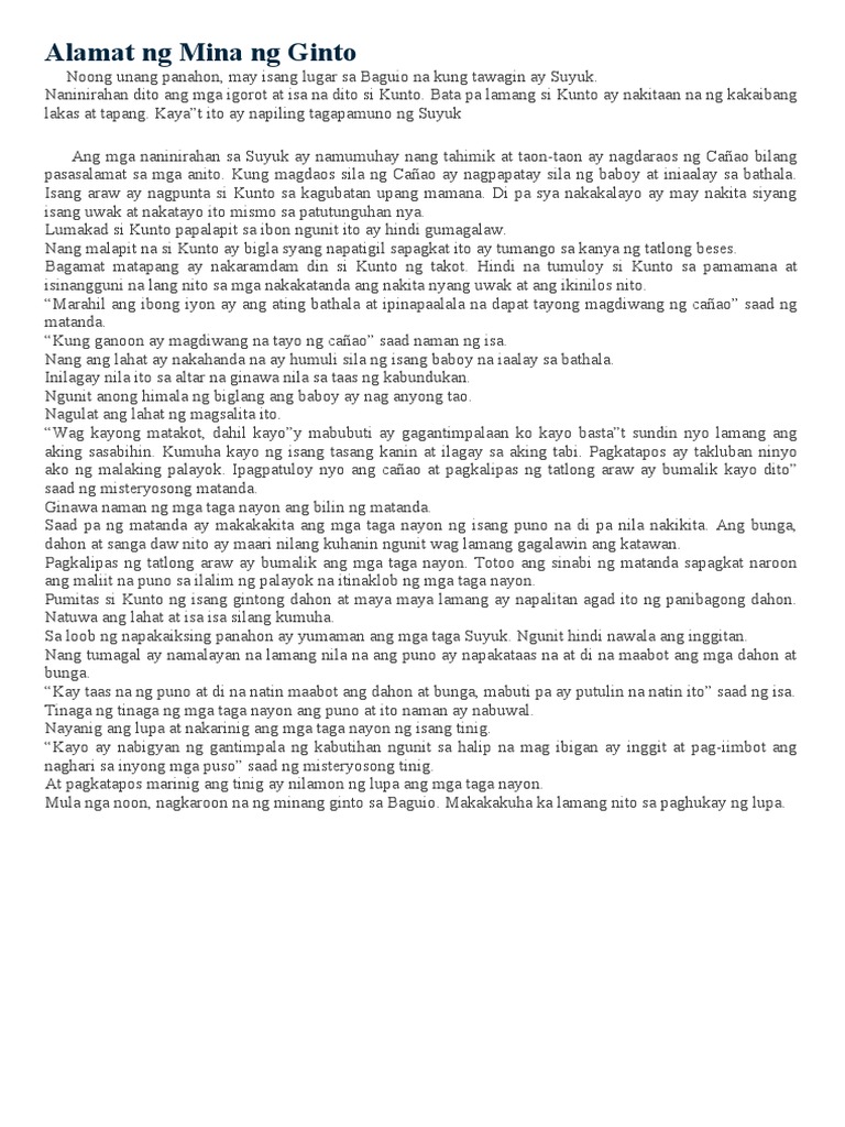 Q1-LESSON 2 Alamat NG Mina NG Ginto | PDF