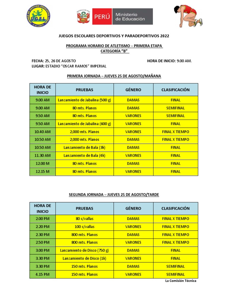 Programa Horario de Atletismo 2022 | PDF | Deporte del atletismo | Atletismo