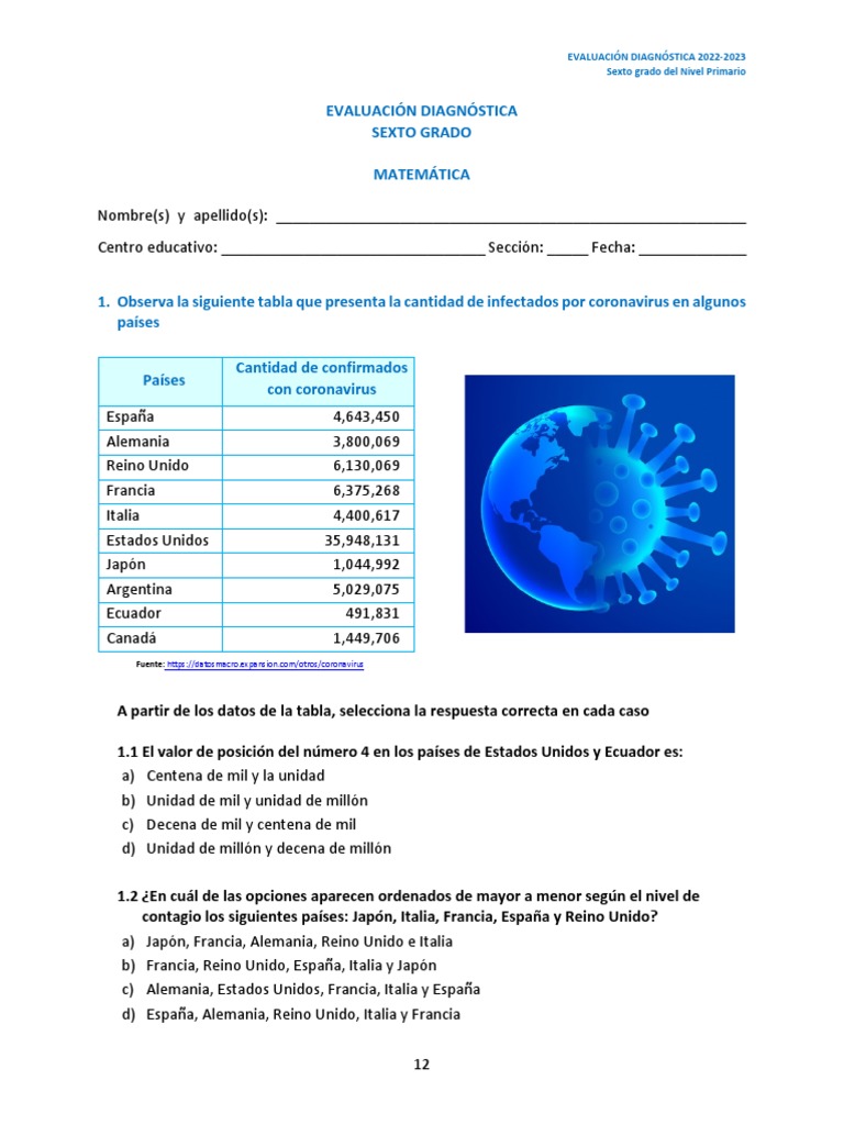 Evaluación Diagnóstica 2022 - 6to Grado-13-15 | PDF