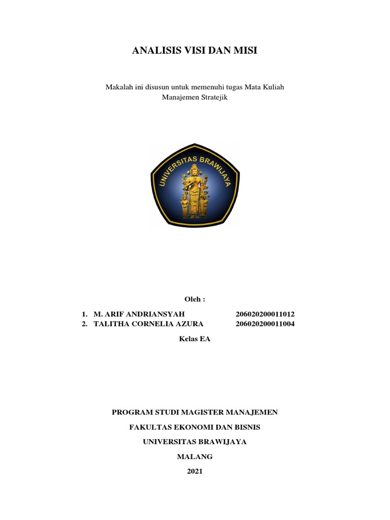 ANALISIS VISI DAN MISI (M. Arif Andriansyah Dan Talitha Cornelia Azura) | PDF