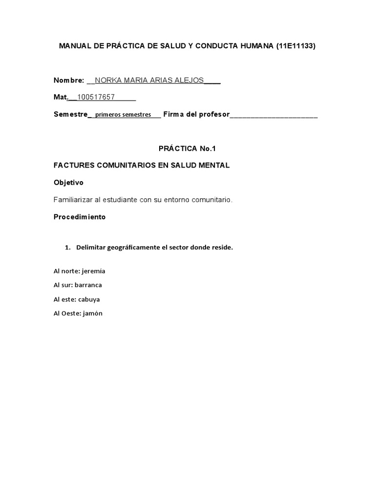 1 MANUAL DE PRÁCTICA DE SALUD Y CONDUCTA HUMANA (11E11133) Nolka Arias | PDF | Sociedad