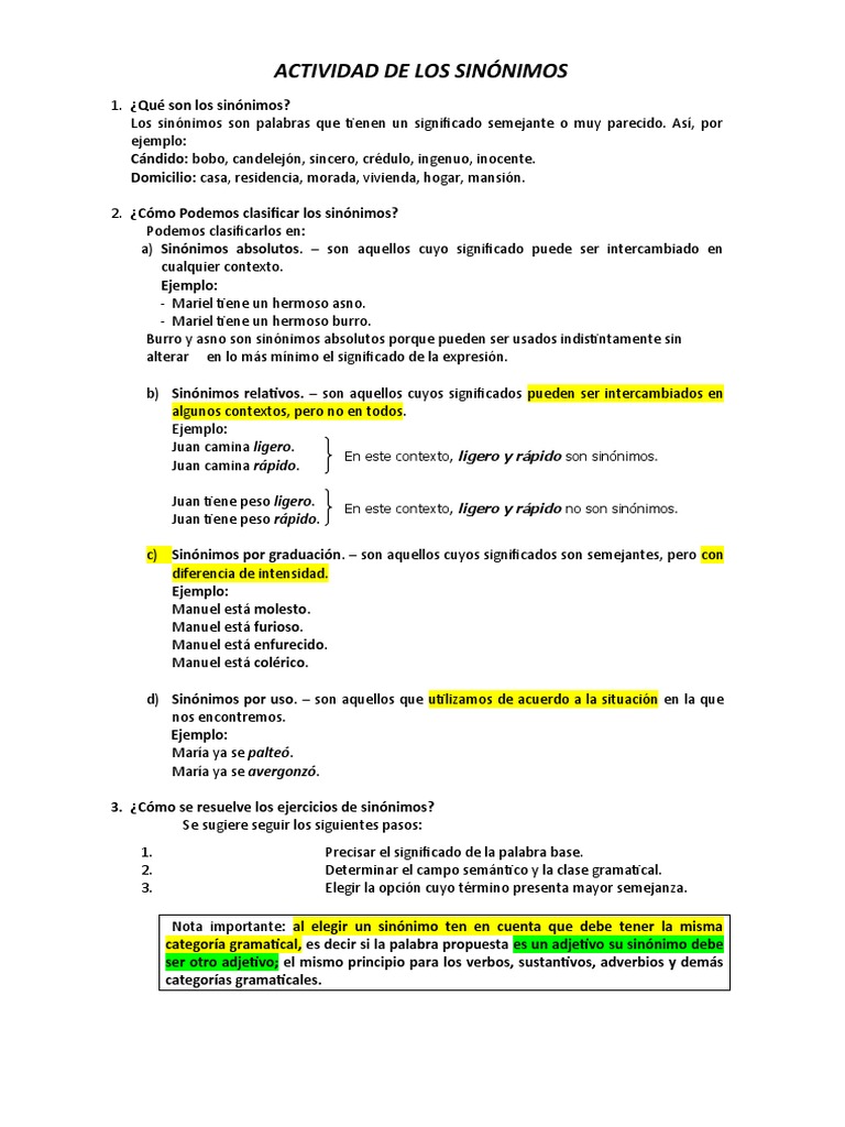 Actividad de Los Sinónimos | PDF | Palabra | Leonardo Da Vinci