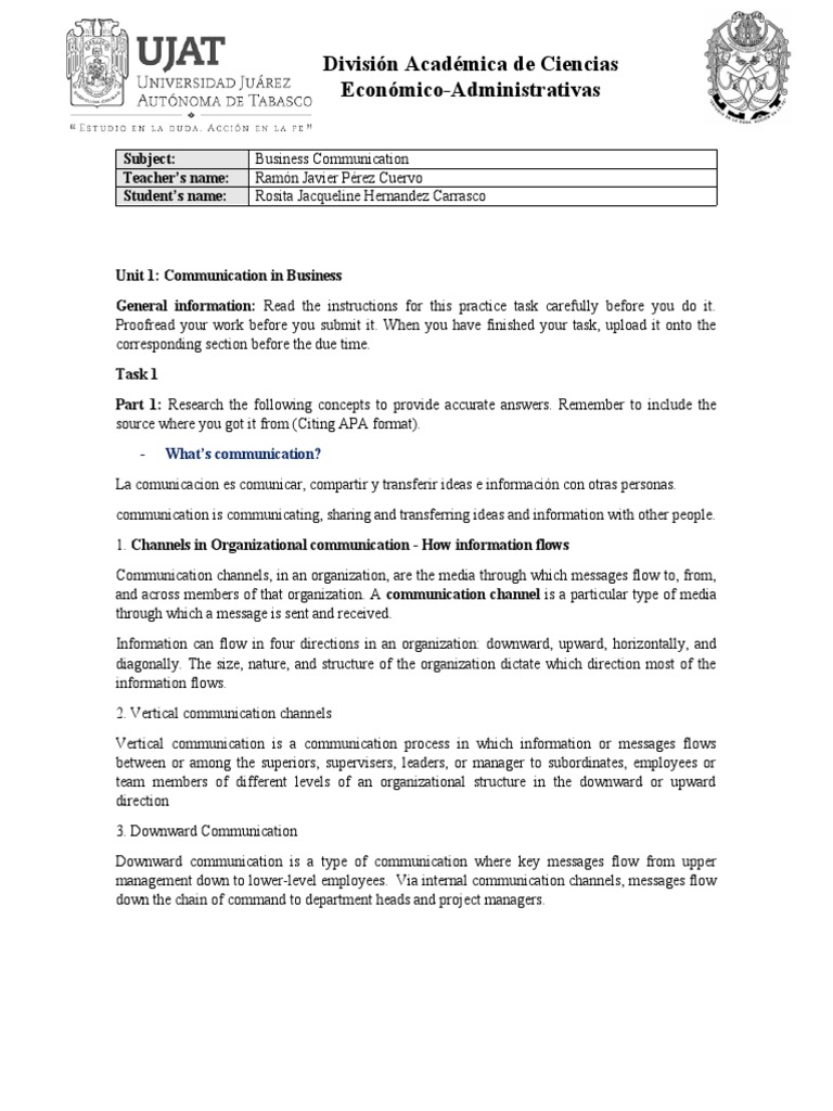 Business Communication Unit 1 - Task 1 | PDF | Communication | Hierarchy