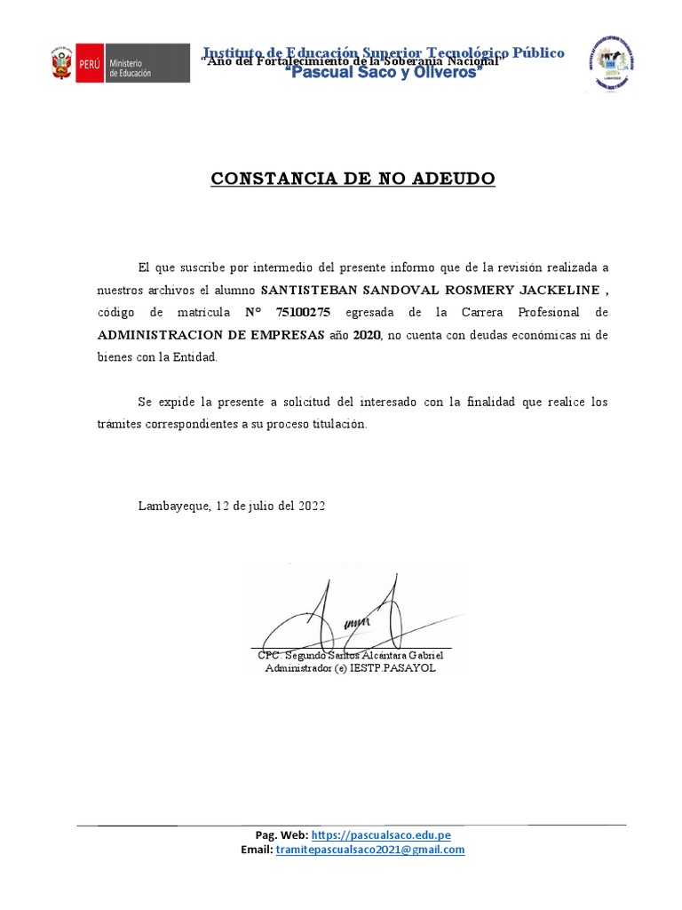 Constancia de No Adeudo | Descargar gratis PDF | Educación más alta