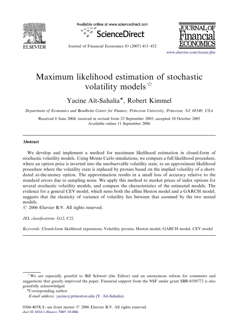 Maximum Likelihood Estimation of Stochastic Volatility Models | PDF | Option (Finance ...