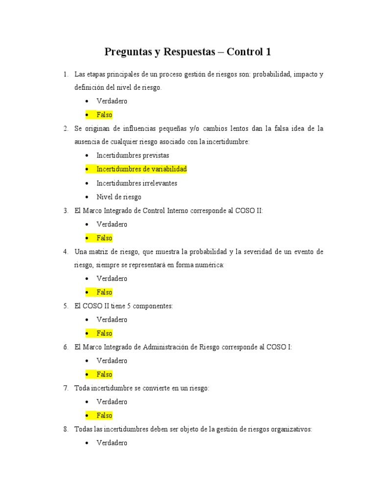 Preguntas y Respuestas - Control 1 | PDF | Riesgo | Incertidumbre