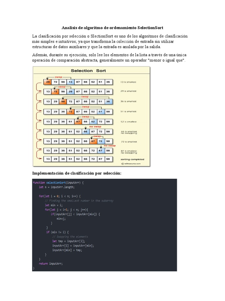 Analisis de algoritmo de ordenamiento SelectionSort | PDF