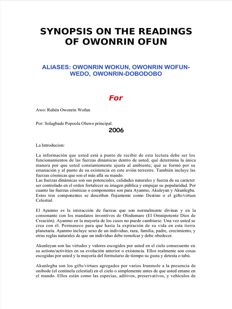 Significado de Owonrin Ofun en Ifá | PDF | Supersticiones | Religiones ...