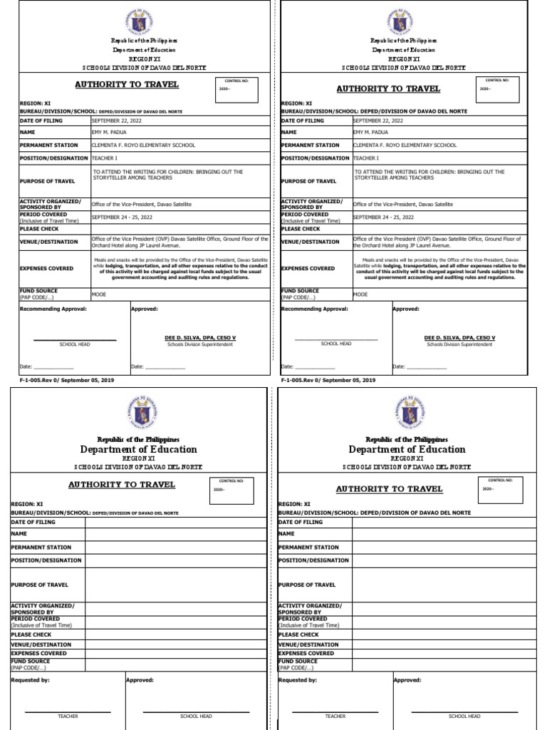 DEped Travel Authority Form Template | PDF | Government | Philippines