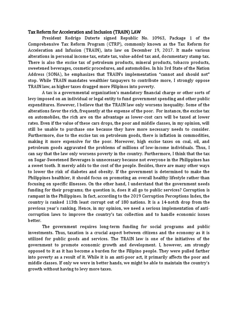 Train Law | PDF | Taxes | Poverty