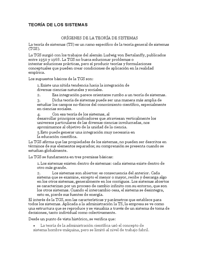 Teoría de Los Sistemas | PDF | Sistema | Teoría de sistemas