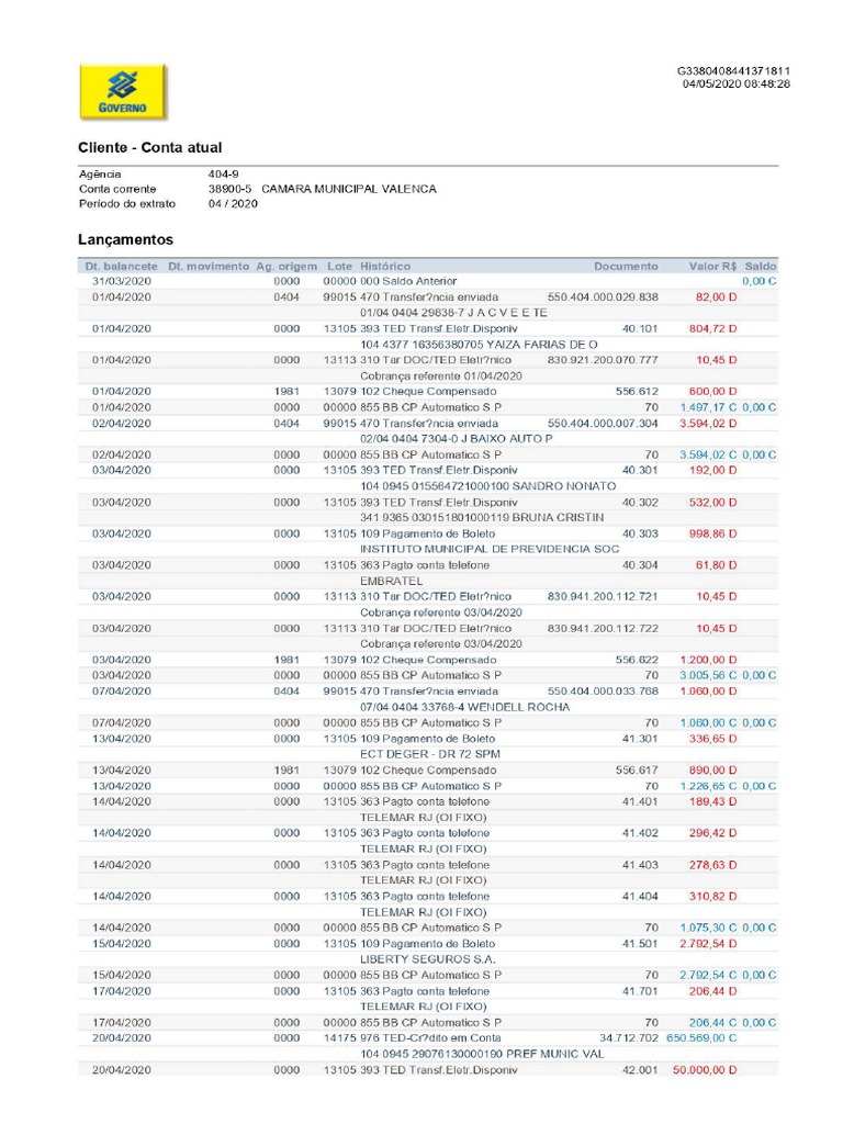 Extrato Bancario Abr 2020 - Page-0001 | PDF