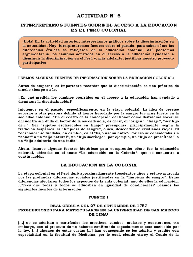 Actividad 6 CCSS Cuarto | PDF | Perú | Era de iluminacion