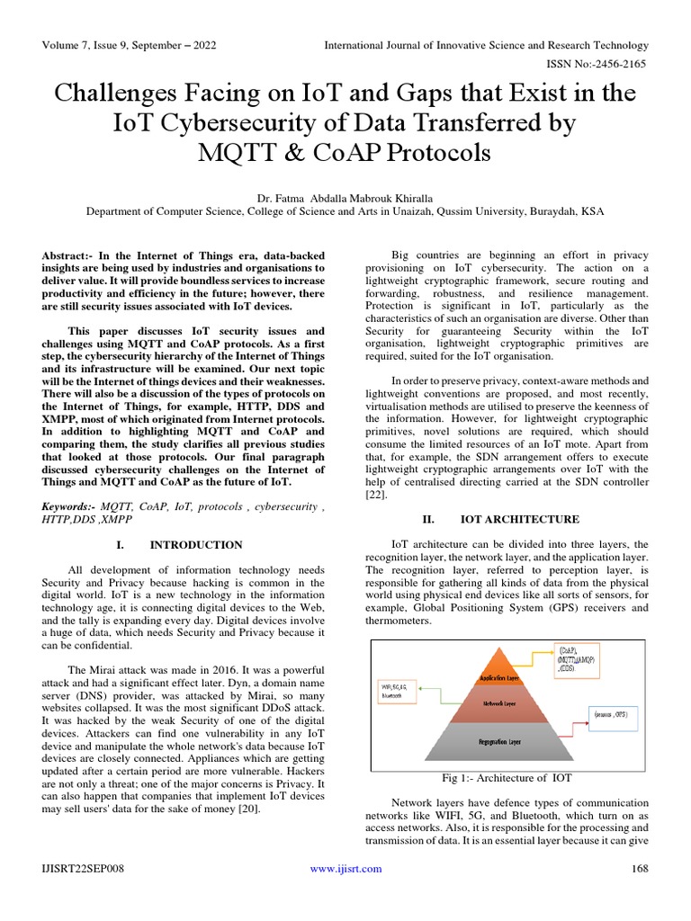 Challenges Facing On IoT and Gaps That Exist in The IoT Cybersecurity of Data Transferred by ...