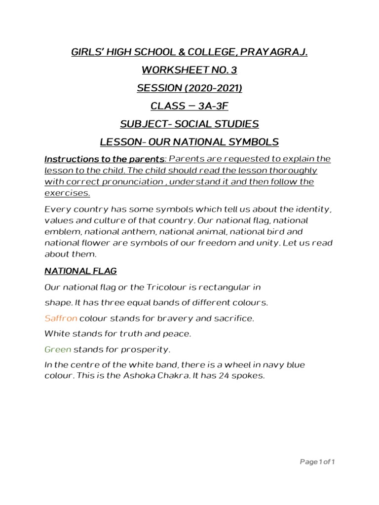 Class 3 Social Studies Worksheet No. 3 Compressed | PDF