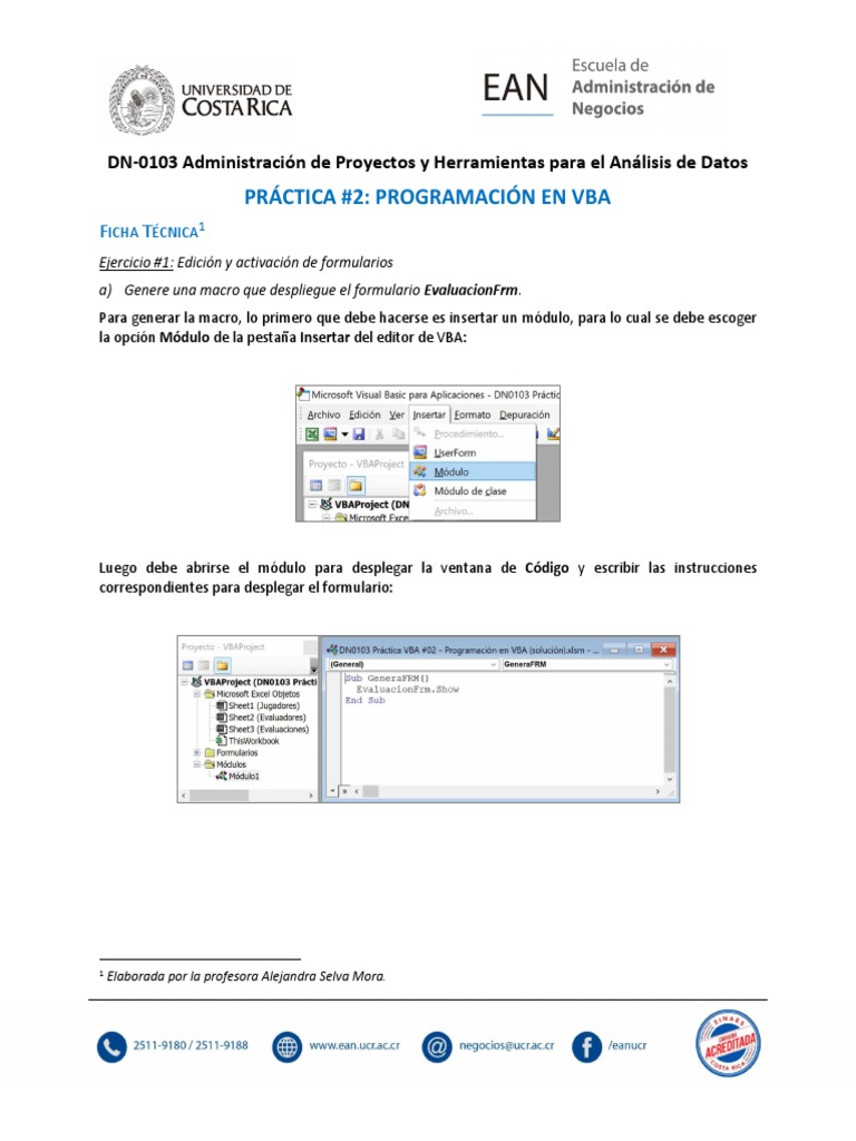 Práctica Vba 02 Programación En Vba Ficha Técnica Pdf 