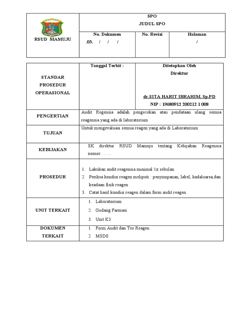 SOP Audit Reagensia Laboratorium | PDF