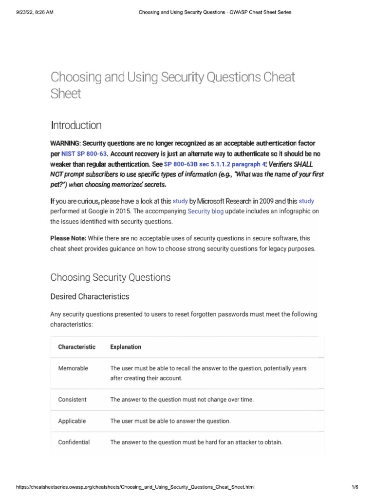 Choosing Using Security Question | PDF