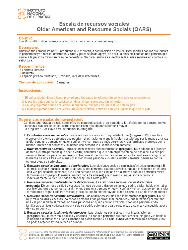 Escala de Recursos Sociales Oars | PDF | Salud y bienestar