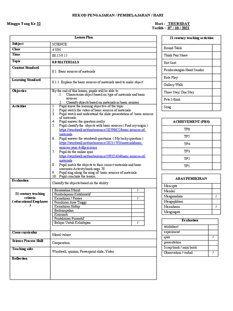 Year 4 Science: Materials Lesson Plan | PDF | Pedagogy | Behavior Modification