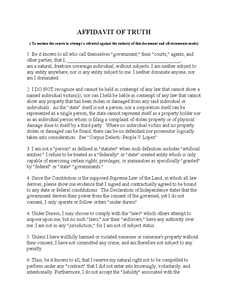 AFFIDAVIT+OF+TRUTH | PDF | Justice | Crime & Violence