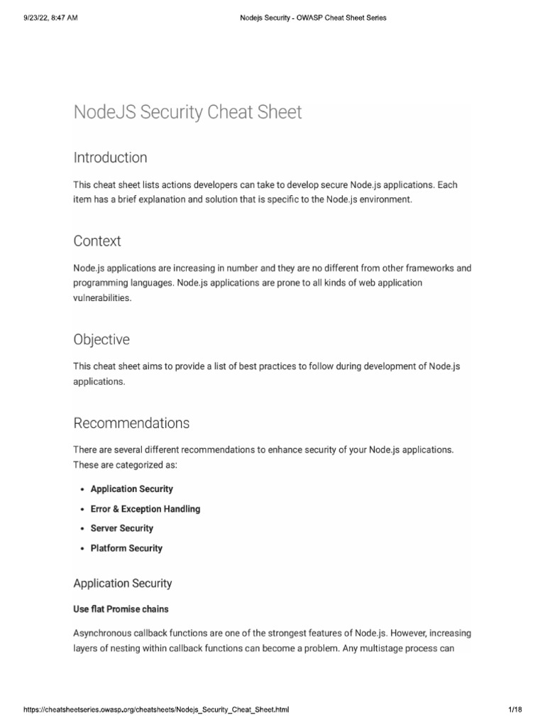 Nodejs Security Cheatsheet | PDF