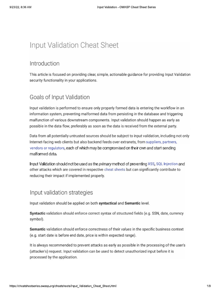 Input Validation Cheatsheet | PDF