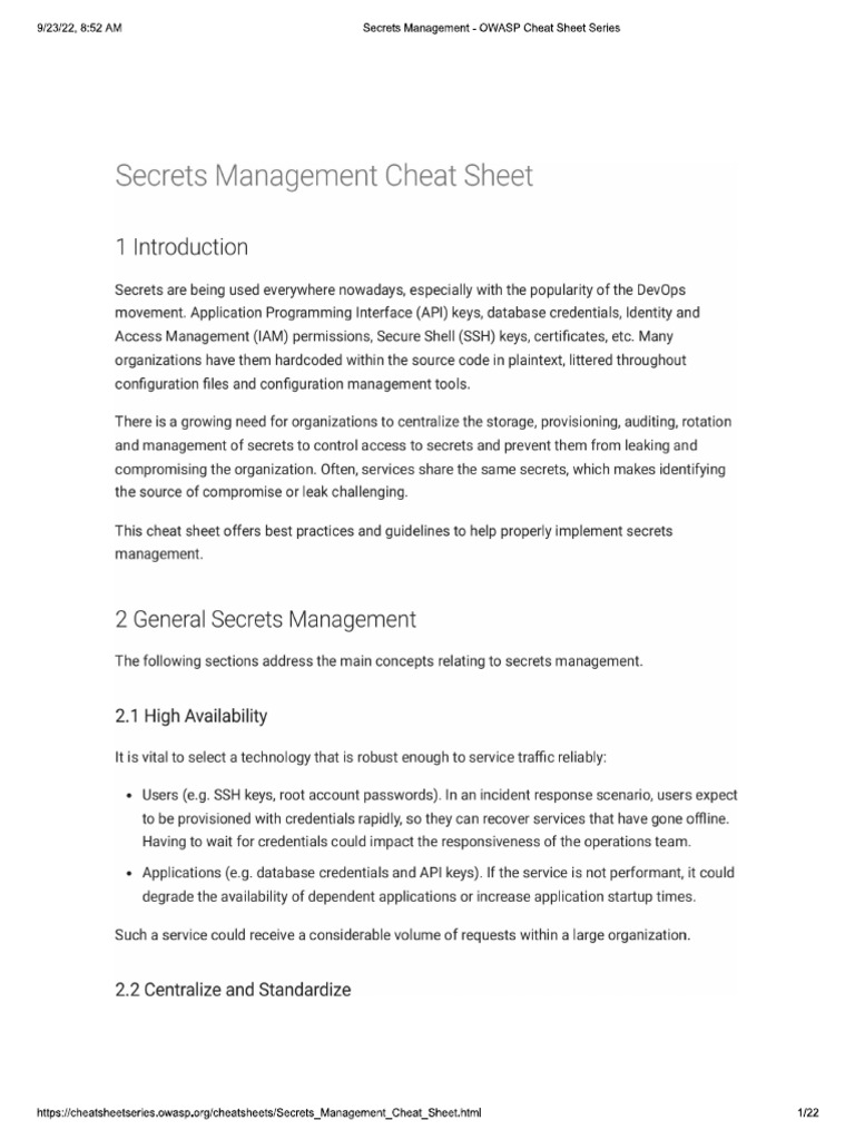 Secret Management Cheatsheet | PDF