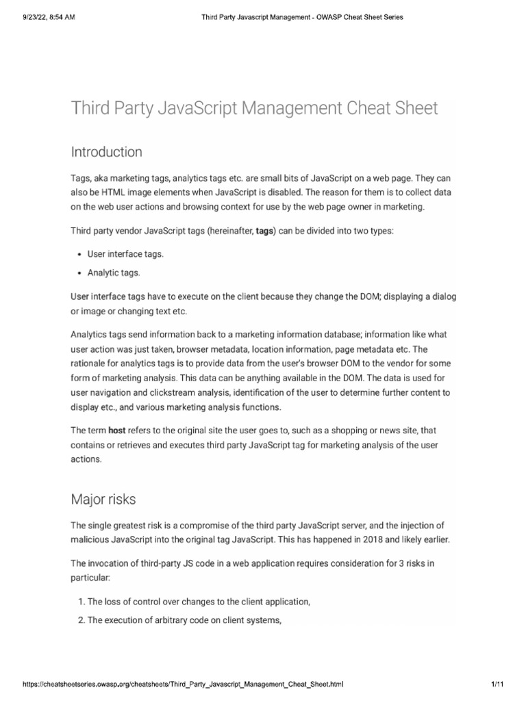 Third Party Javascript Management Cheatsheet | PDF