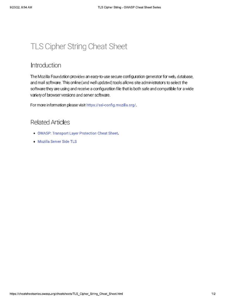 TLS Cipher String Cheatsheet | PDF